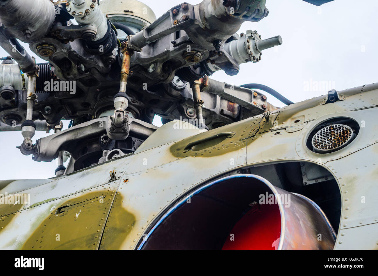 Fastening of helicopter blades. Mount helicopter propeller close-up ...