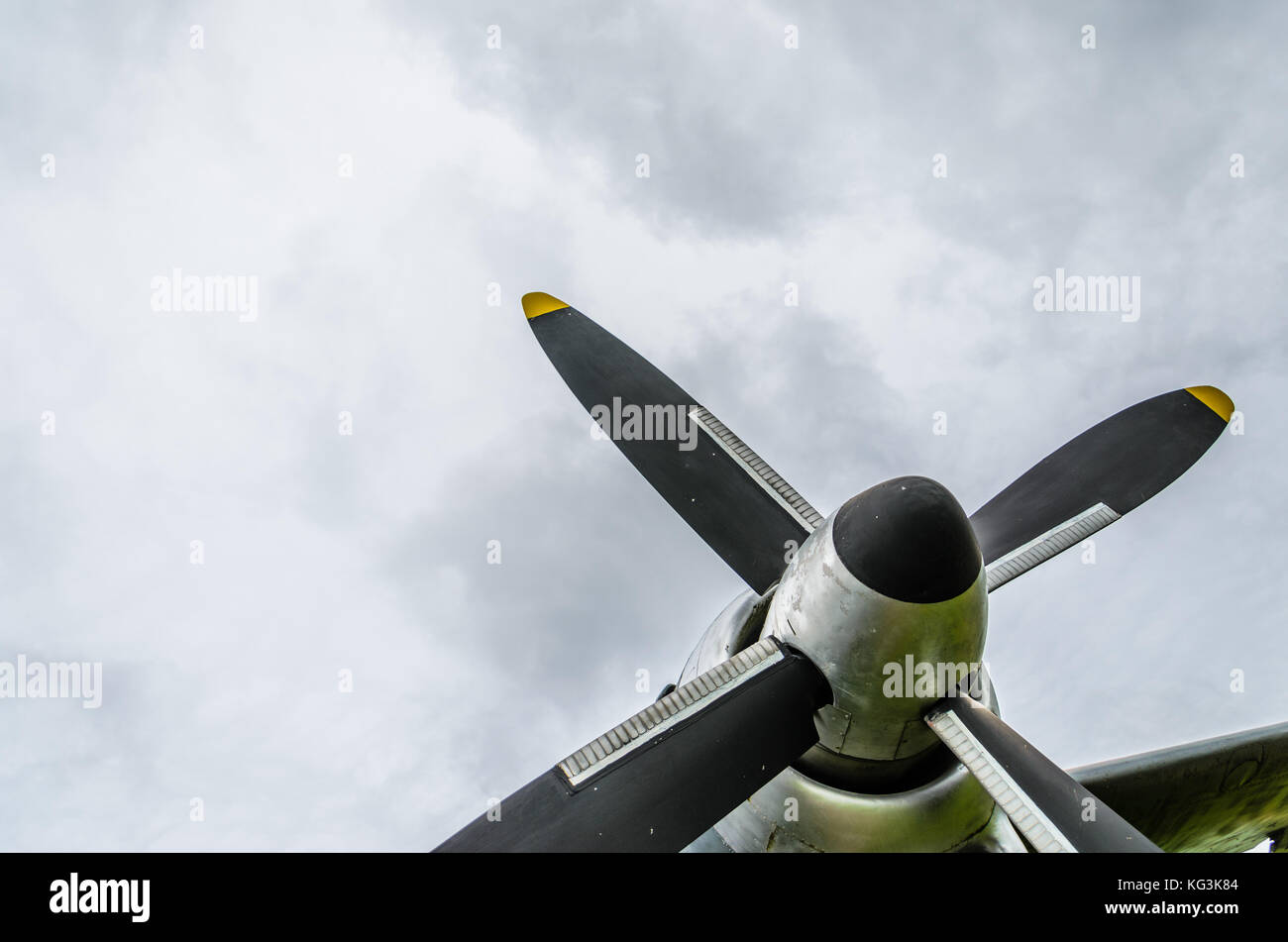 Close up of airplane turboprop engine with propeller, parts of aircraft ...