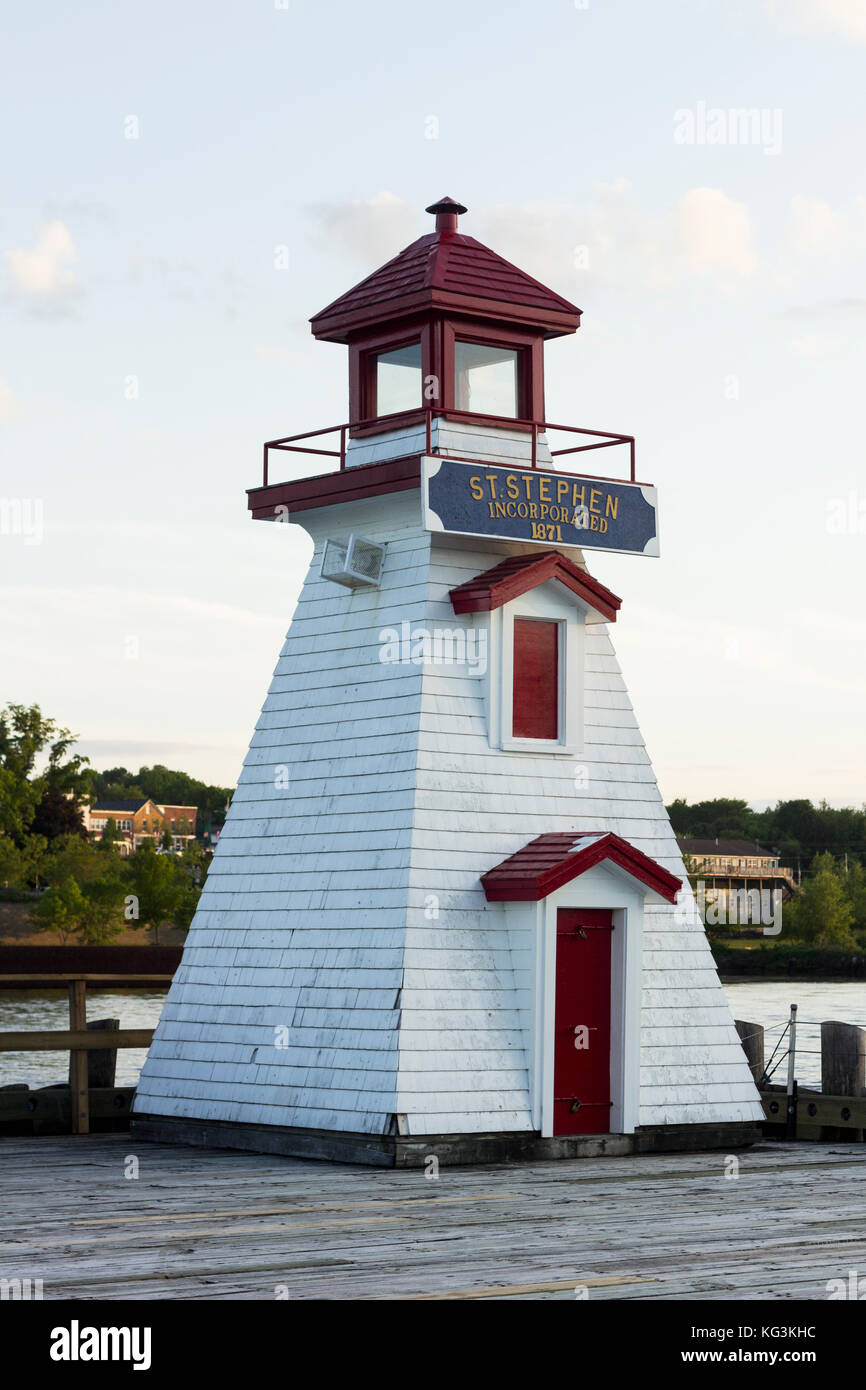 Ornamental lighthouse in St. Stephen, New Brunswick in the evening ...