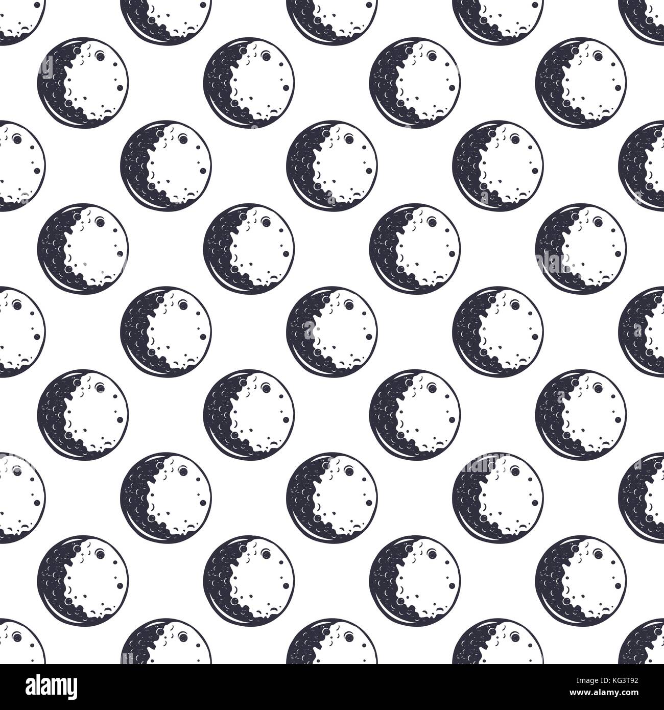 Moon seamless pattern. Monochrome. Vintage hand drawn space wallpaper ...