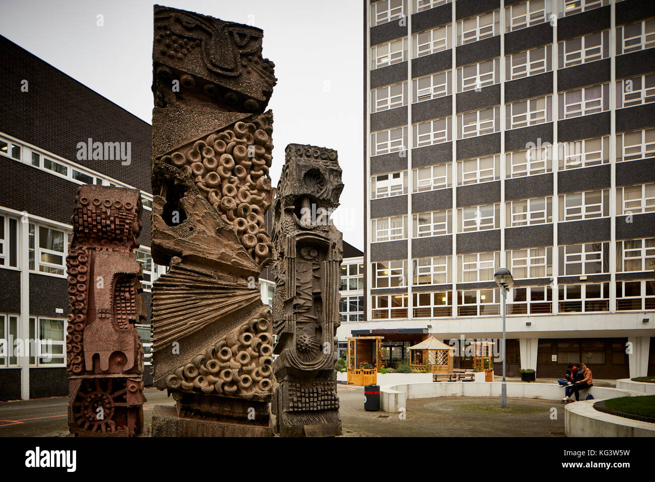 THREE TOTEM SCULPTURES FRONT COURTYARD ALLERTON BUILDING SALFORD ...