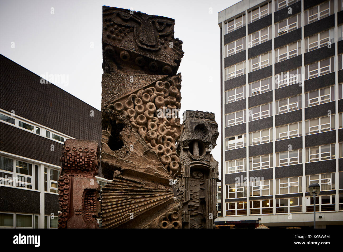THREE TOTEM SCULPTURES FRONT COURTYARD ALLERTON BUILDING SALFORD ...