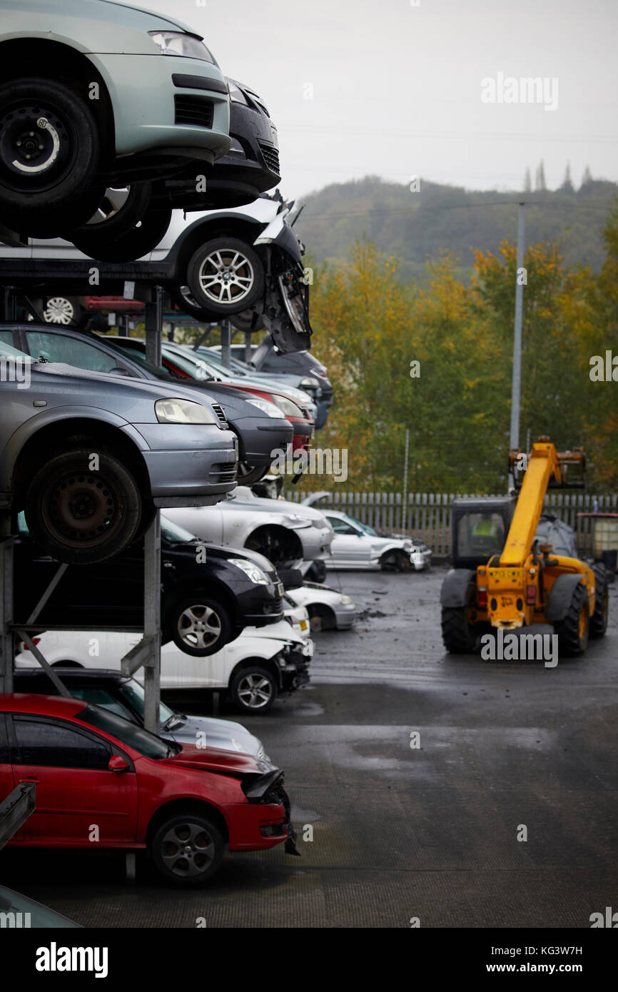 Motorhog car scrap yard in Huddersfield, scrapped cars on racking rows ...