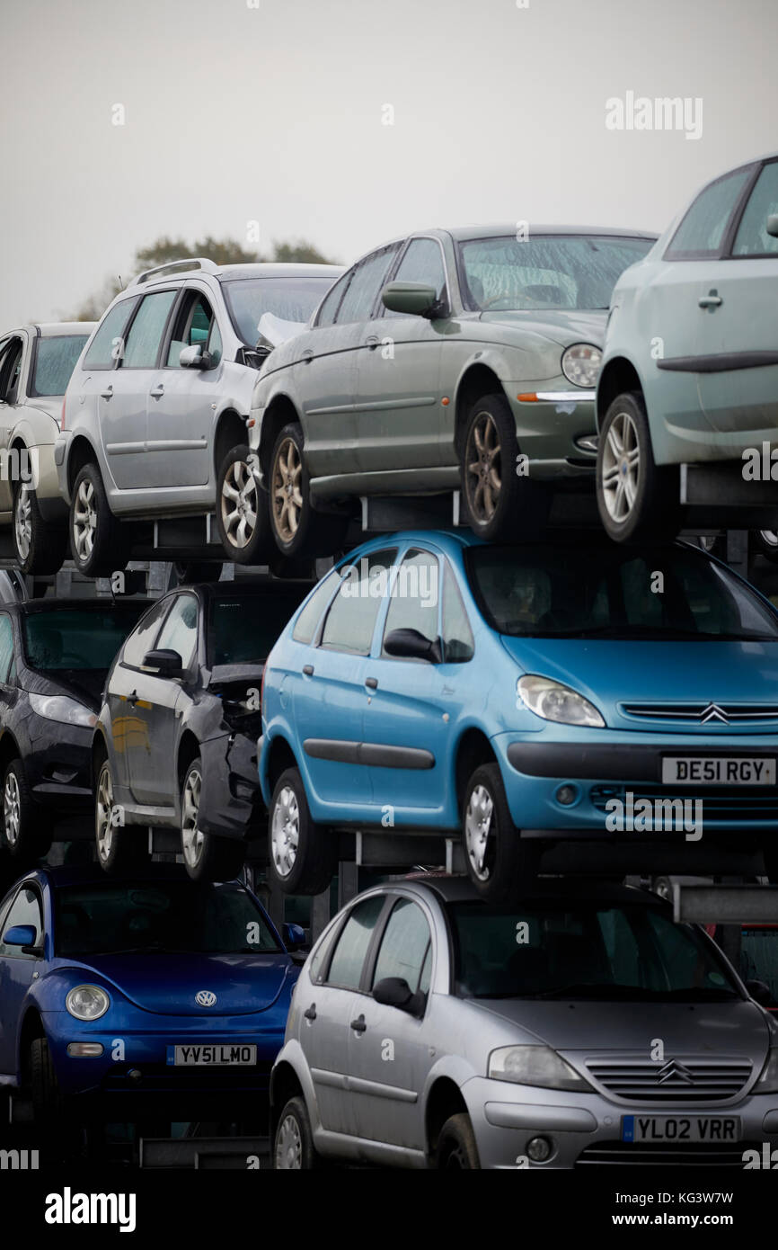 Motorhog car scrap yard in Huddersfield, scrapped cars on racking rows ...