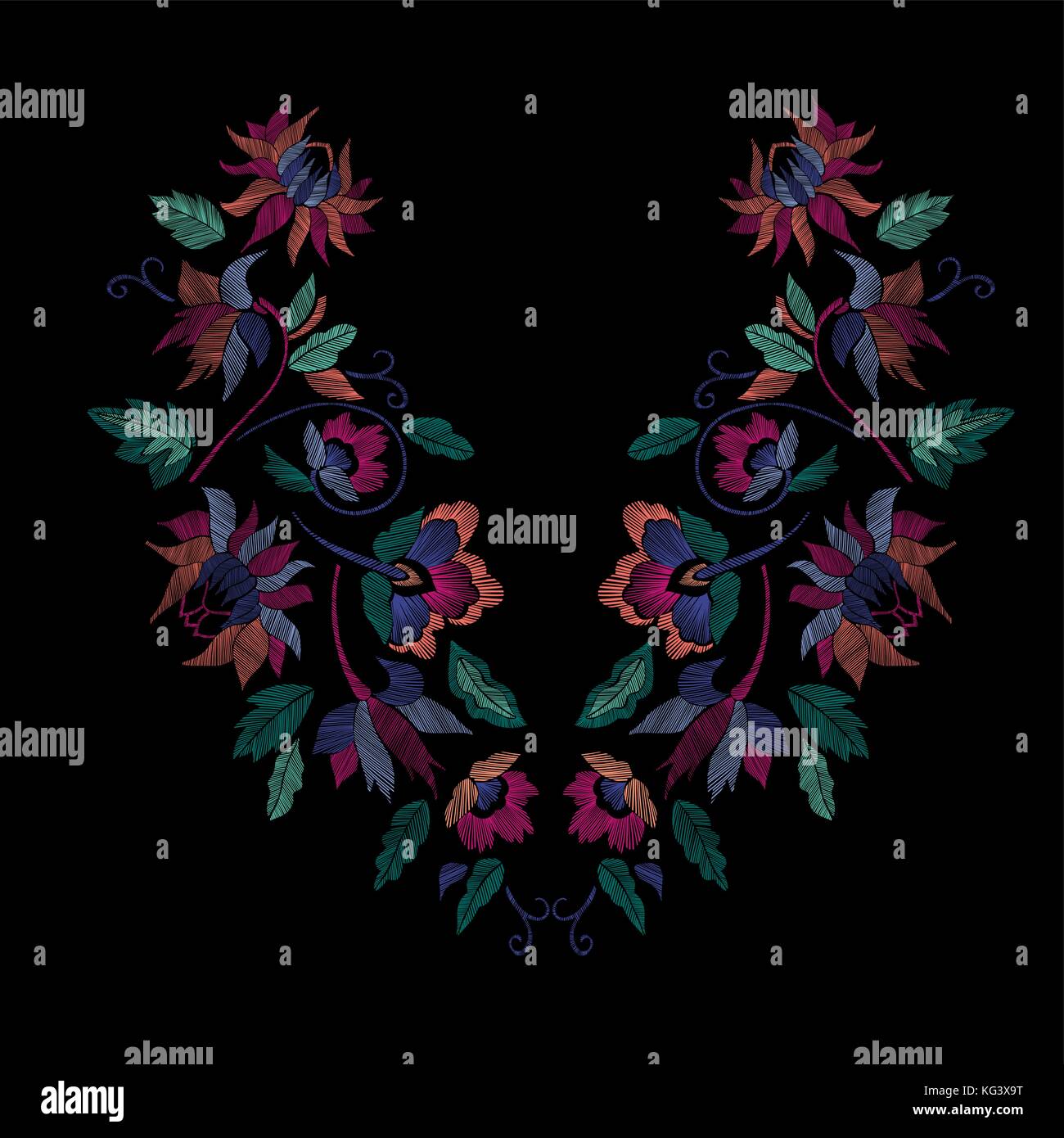 Floral pattern , neck line designs. Vector illustration hand drawn ...