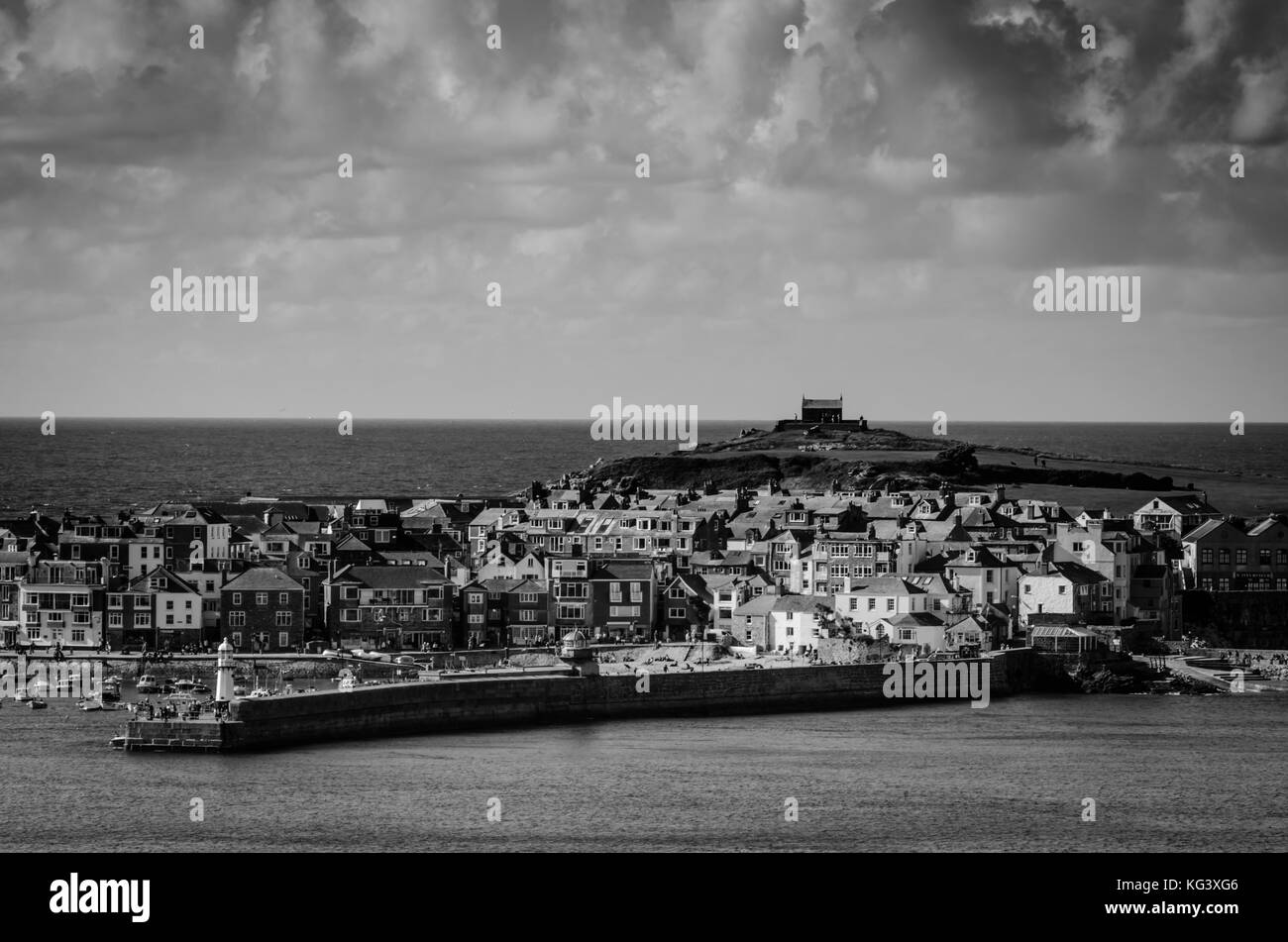 View of St Ives harbour, town and The Island, Cornwall Stock Photo - Alamy