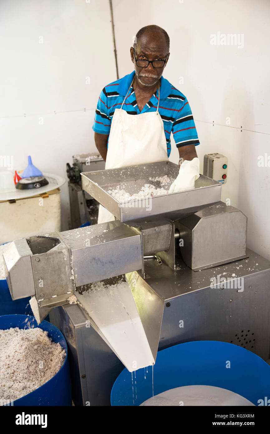 The Seychelles, Praslin, Grand Anse, coconut oil maker and hardware ...