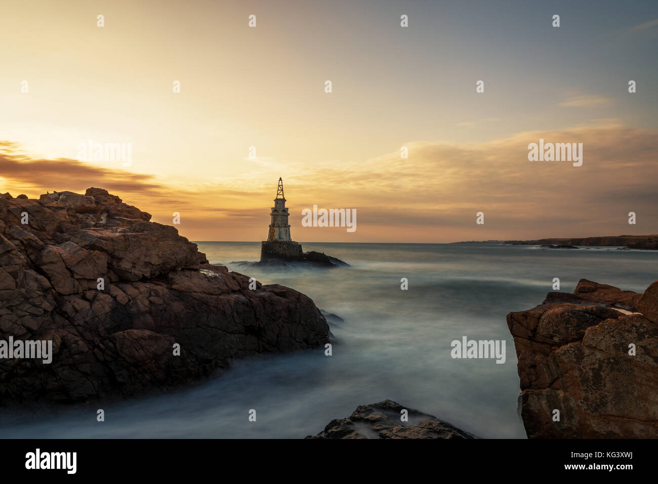 Sunrise at the lighthouse in Ahtopol, Bulgaria at summer Stock Photo ...