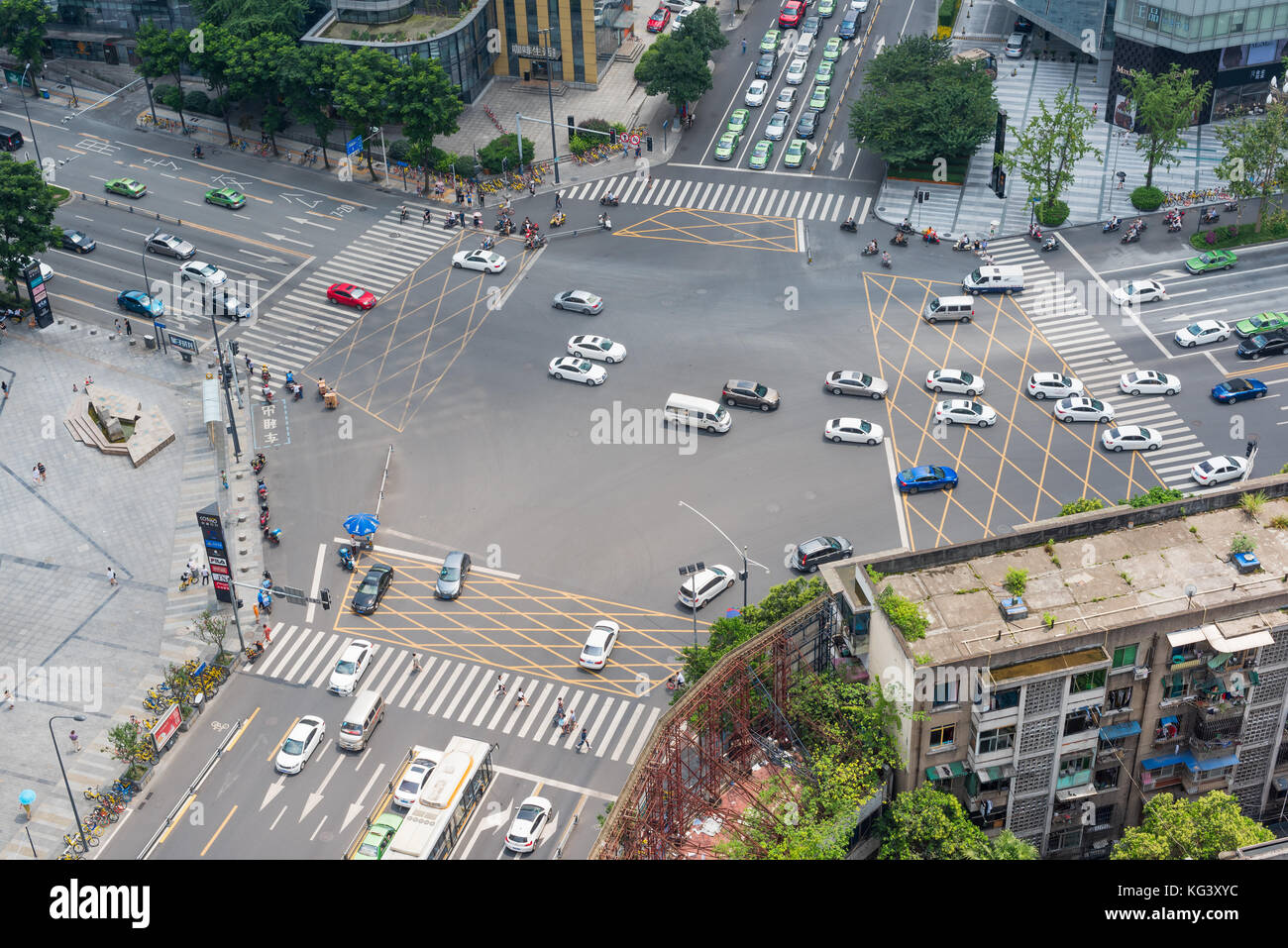 Chengdu, China - July 17, 2017 : large crossroads aerial view in ...
