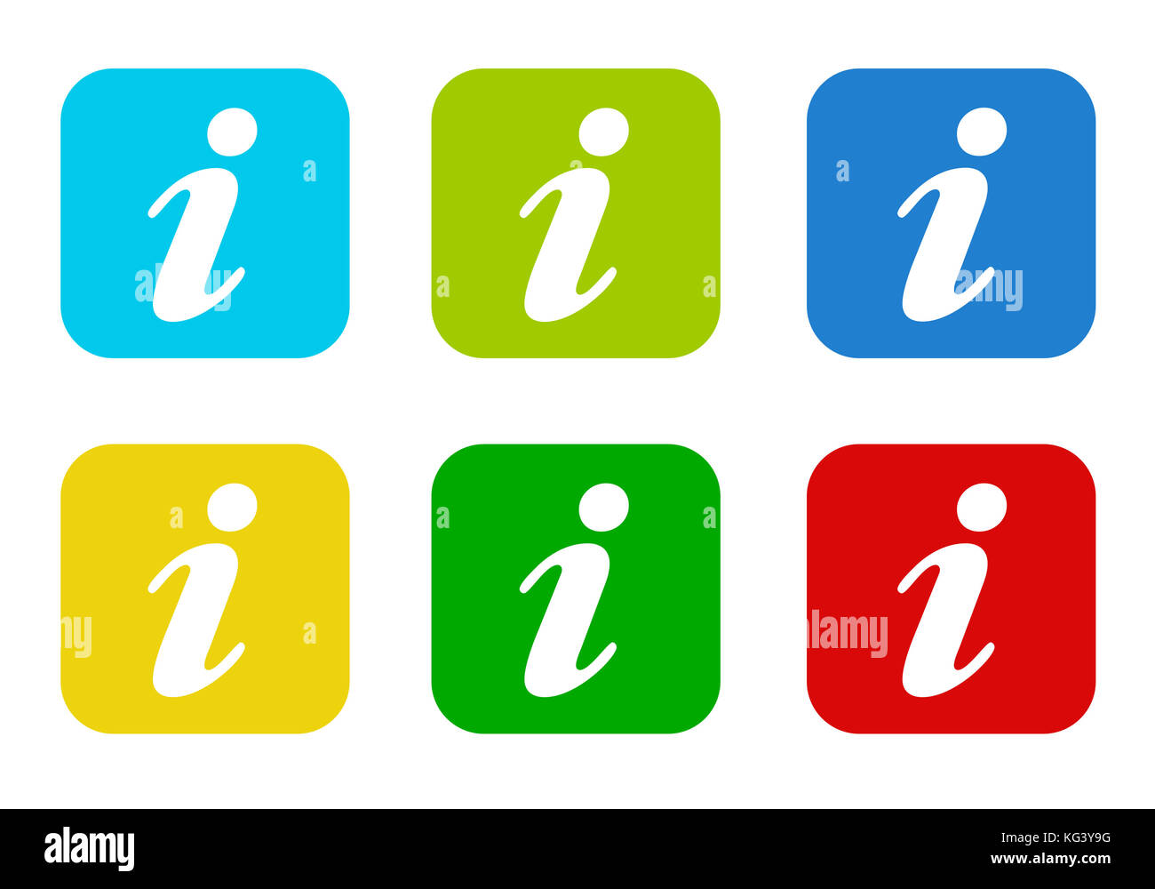 Set of rounded square colorful flat icons with information symbol in ...