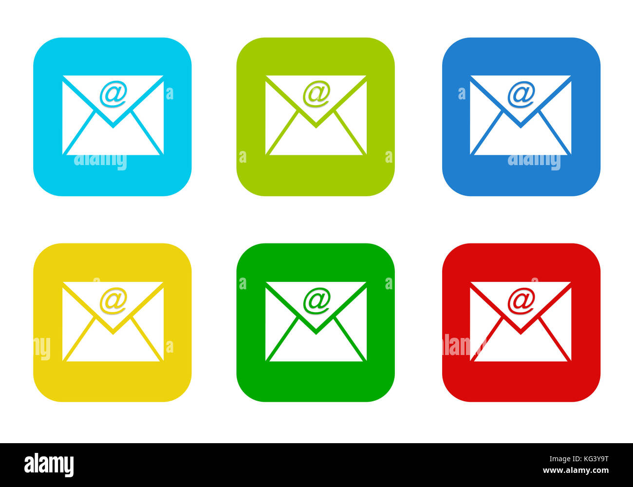 Set of rounded square colorful flat icons with email symbol in blue ...