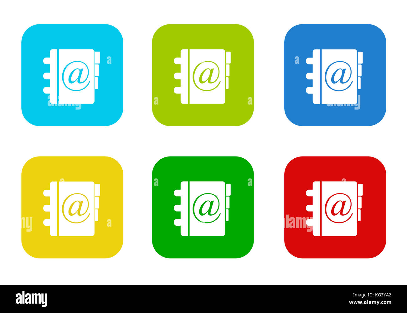 Set of rounded square colorful flat icons with address book symbol in ...