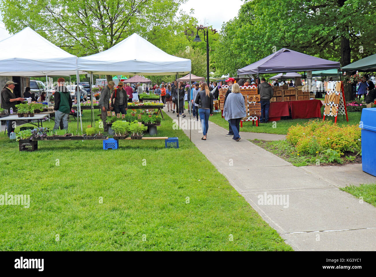 HAMILTON, NEW YORK - MAY 27 2017: Vendors and shoppers at the local ...