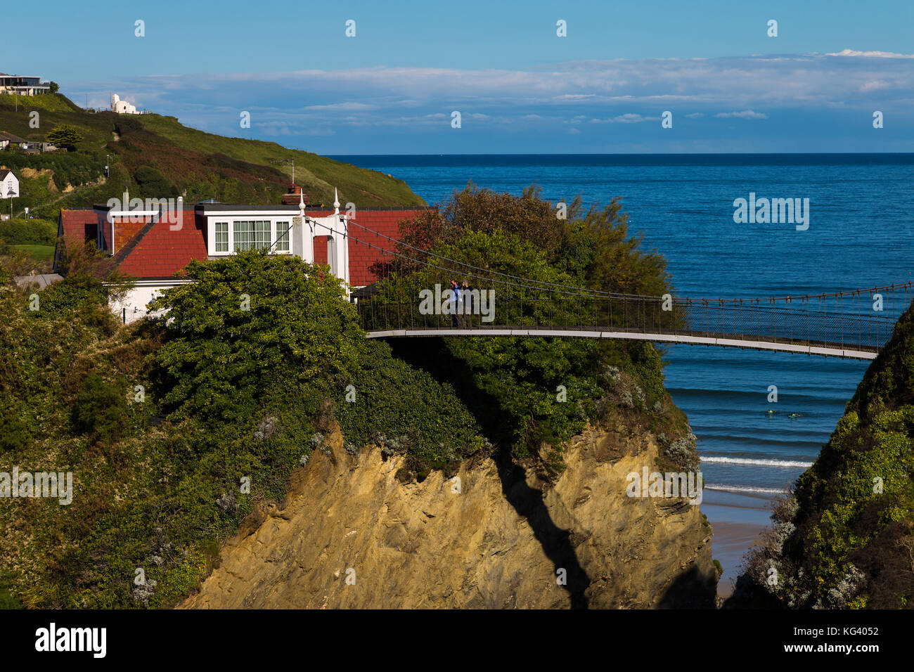 England Cornwall Newquay Towan Beach at low tide showing Towan Island ...