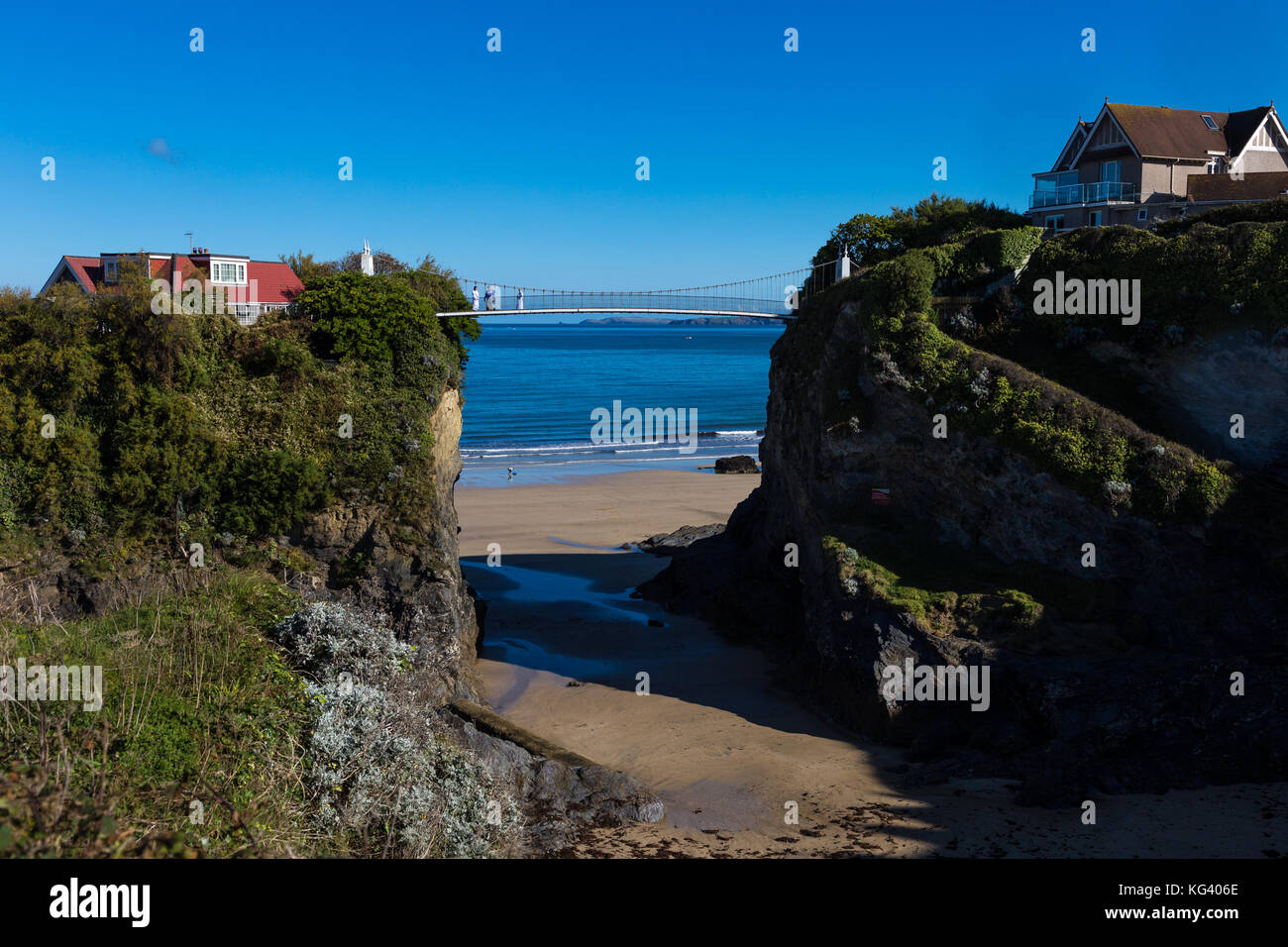 England Cornwall Newquay Towan Beach at low tide showing Towan Island ...