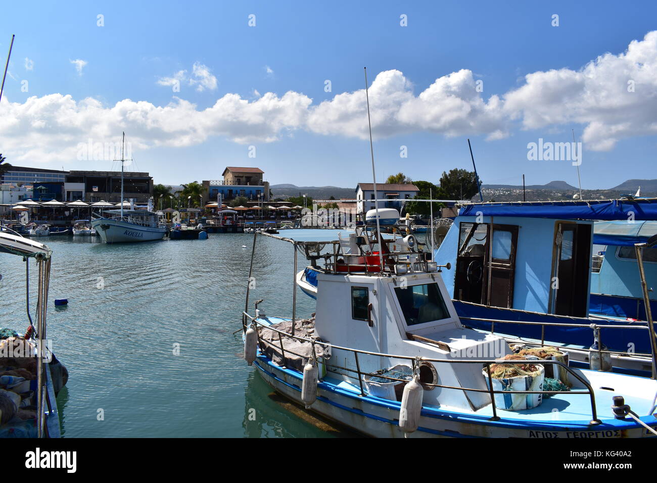 Boats at the picturesque Latchi Harbour near Polis Chrysochou in the ...