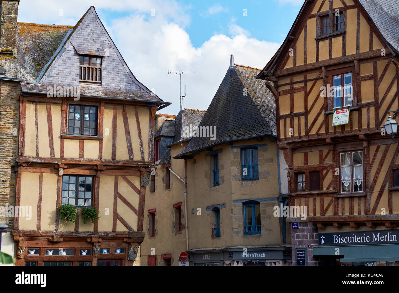 The historical medieval centre of Malestroit on the Nantes Brest Canal ...