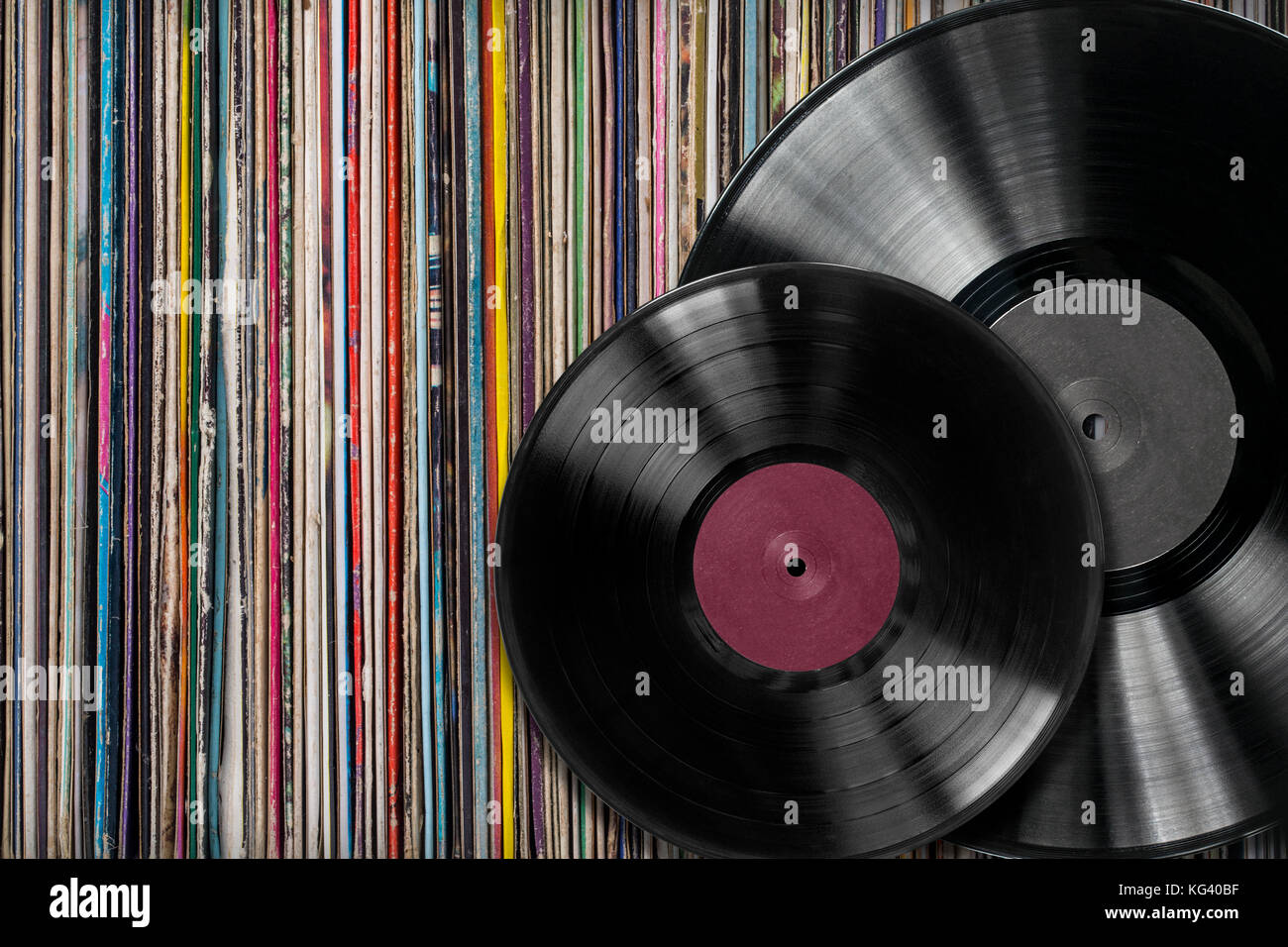 Vinyl records with cf a collection of albums background Stock Photo - Alamy