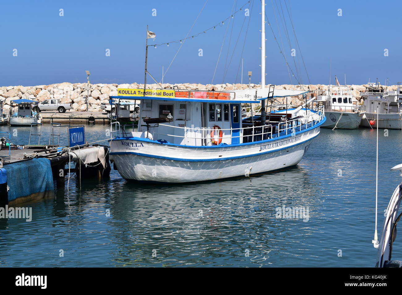 The historic Koulla cruise boat at the picturesque Latchi Harbour near ...