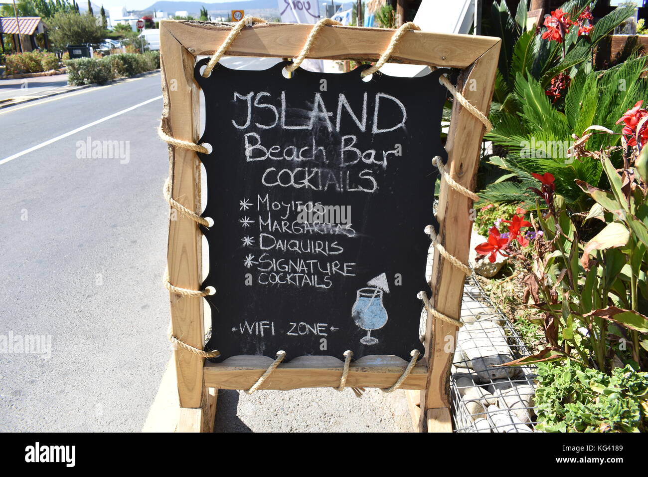 A taverna menu at the picturesque Latchi Harbour near Polis Chrysochou ...
