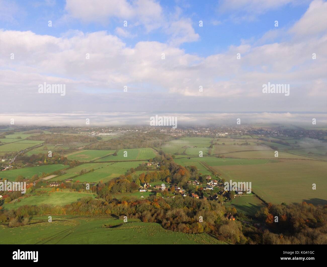 Aerial drone still image of the village of Ditchling in Sussex, England ...