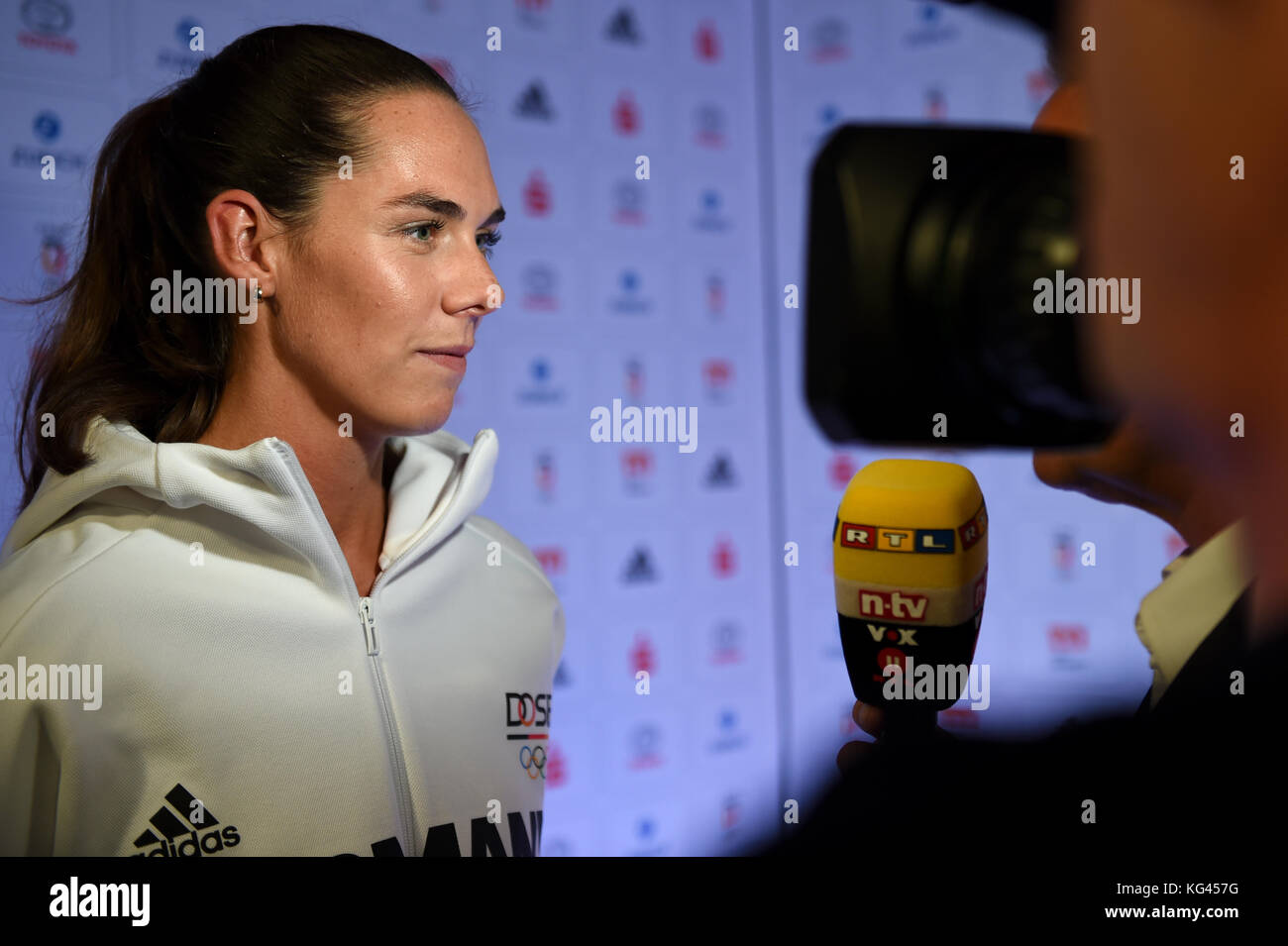 Kira Walkenhorst answers questions during the gear presentation for the ...