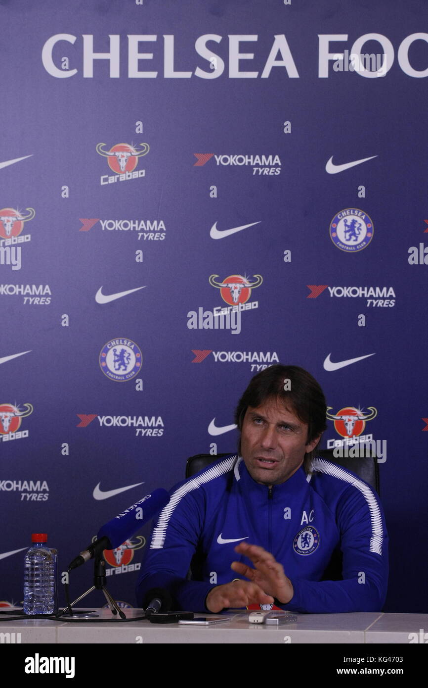 Cobham, UK. 03rd Nov, 2017. Antonio Conte, Chelsea Football Club's ...