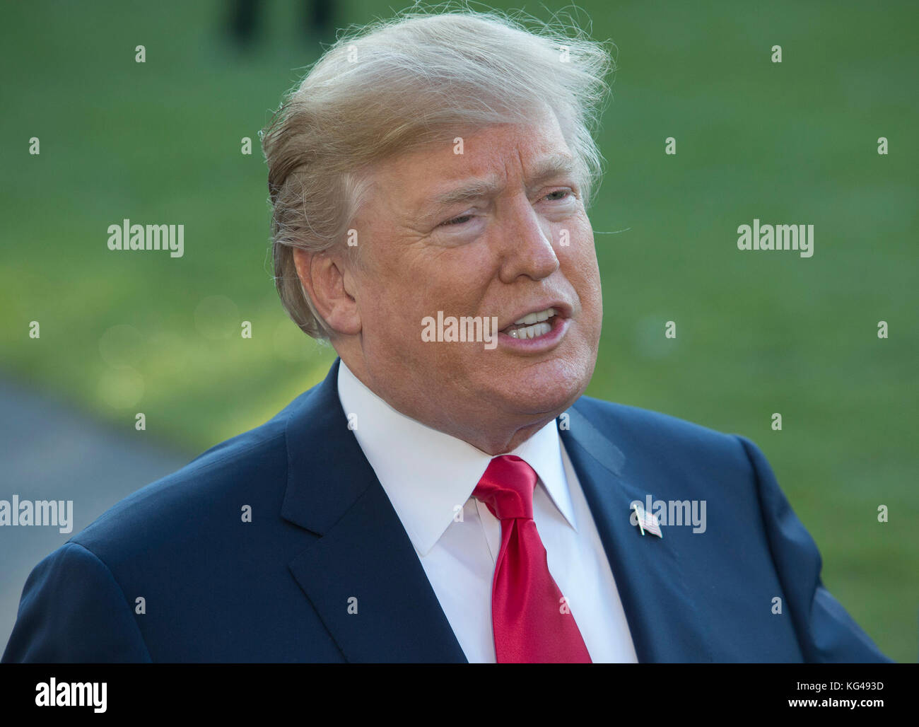 United States President Donald J. Trump speaks to the media before ...