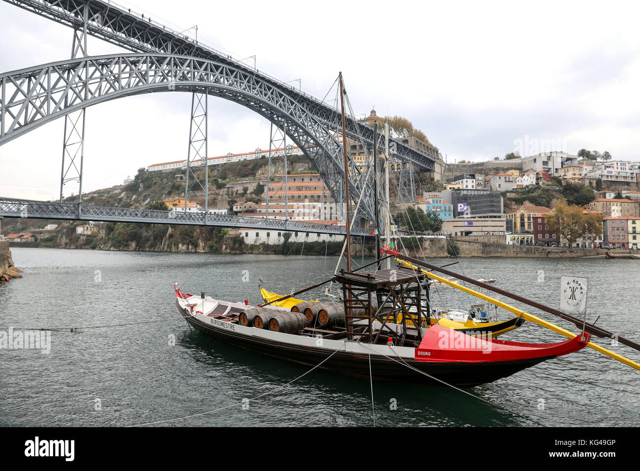 View of the city Porto, the Douro river and the Dom Luis I bridge in ...