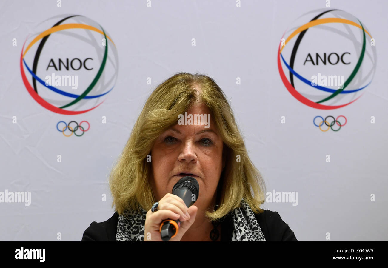 Gunilla Lindberg, ANOC Secretary General, speaks during the press ...