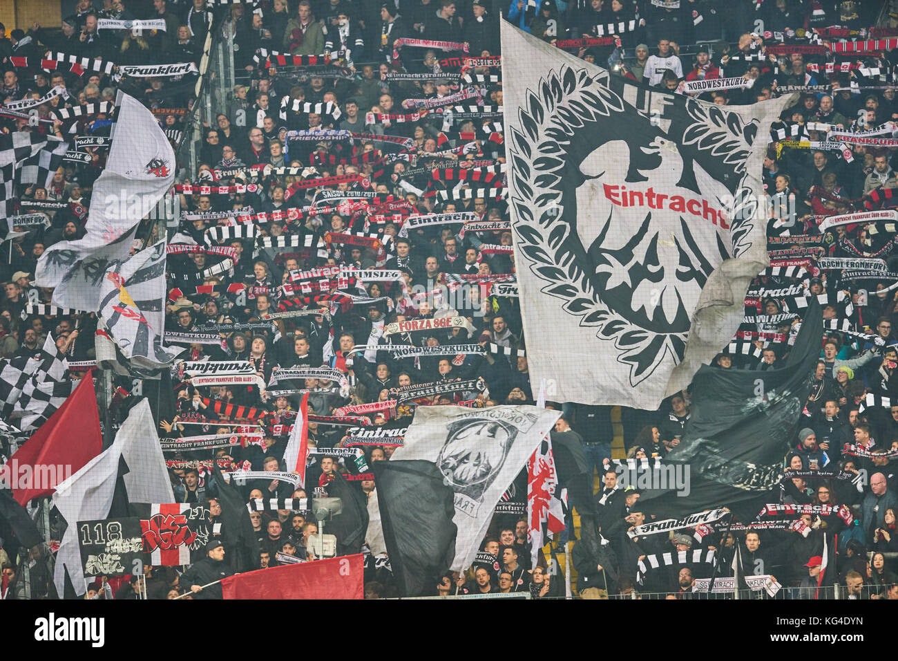 Frankfurt, Germany. 3rd November, 2017. Fans with club flags EINTRACHT ...