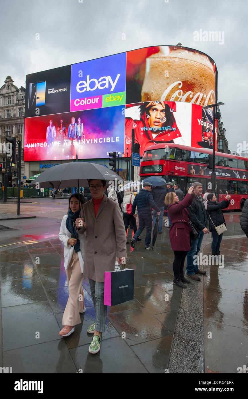 Piccadilly, London, UK. 4 November, 2017. New advertising signs the ...