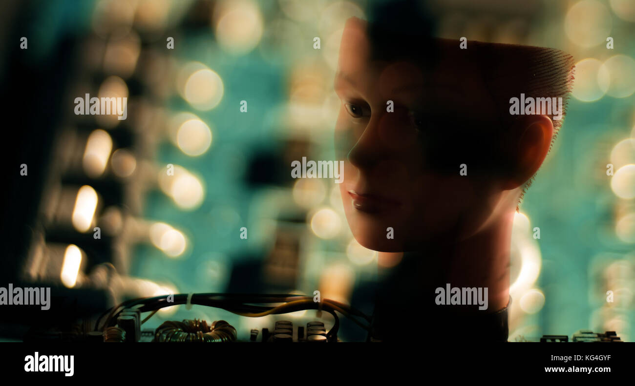 Robotics future, robot head and defocused technology Stock Photo - Alamy