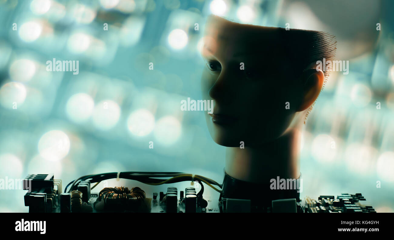 Robot head and cyber Ai brain Stock Photo - Alamy