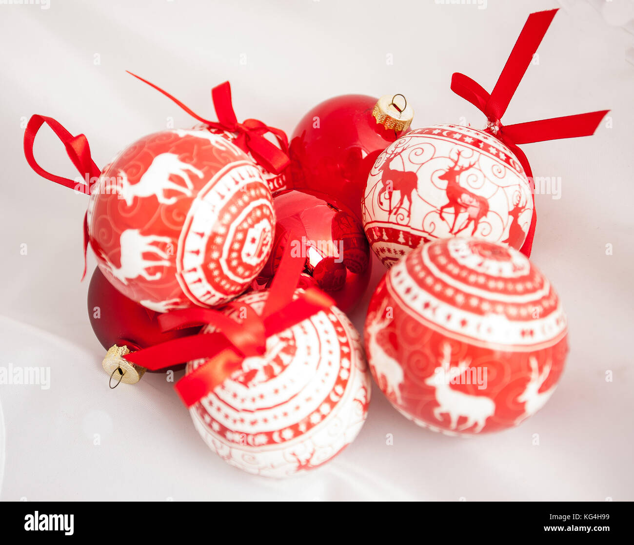 Group of christmas tree decorations in studio on white background Stock ...