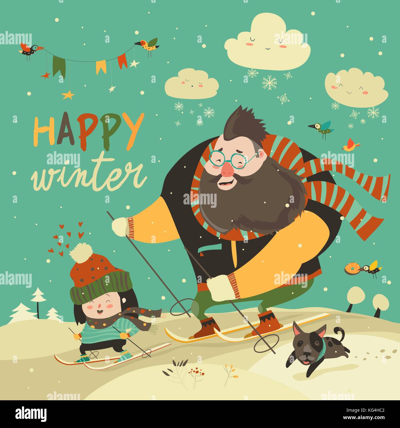 Happy dog in snow Stock Vector Images - Alamy