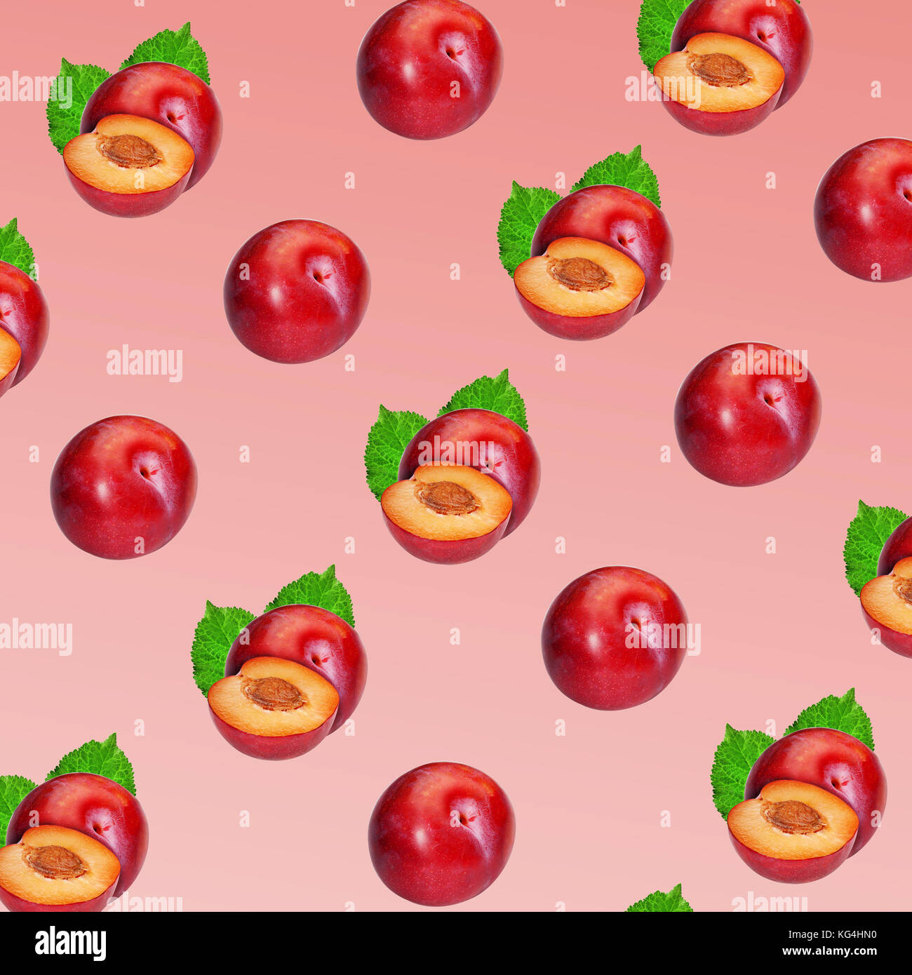 Plum slice pattern on pastel pink background. Minimal fruit concept ...