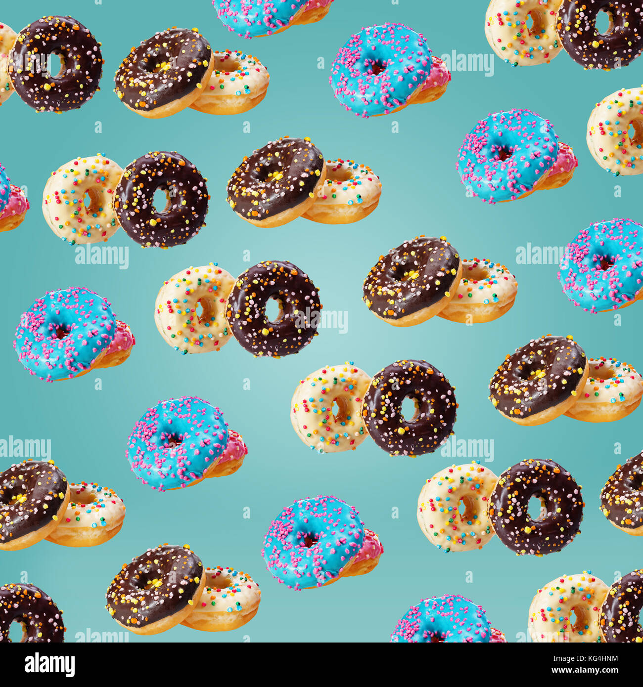 Blue glazed donut pattern on blue pastel background. Creative concept ...