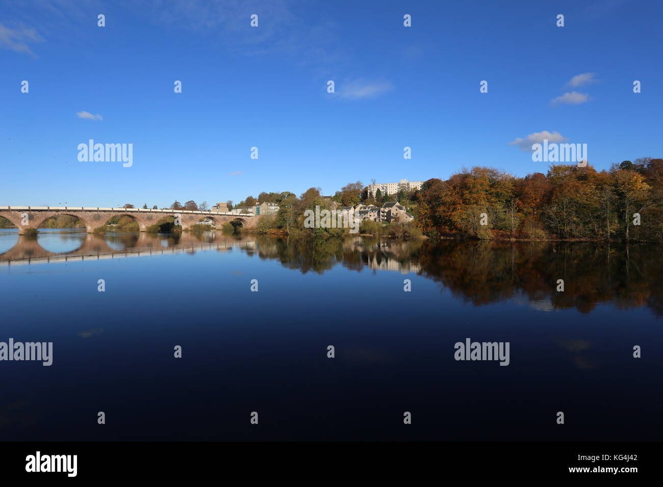 Smeaton Bridge reflected in River Tay Perth Scotland November 2017 ...