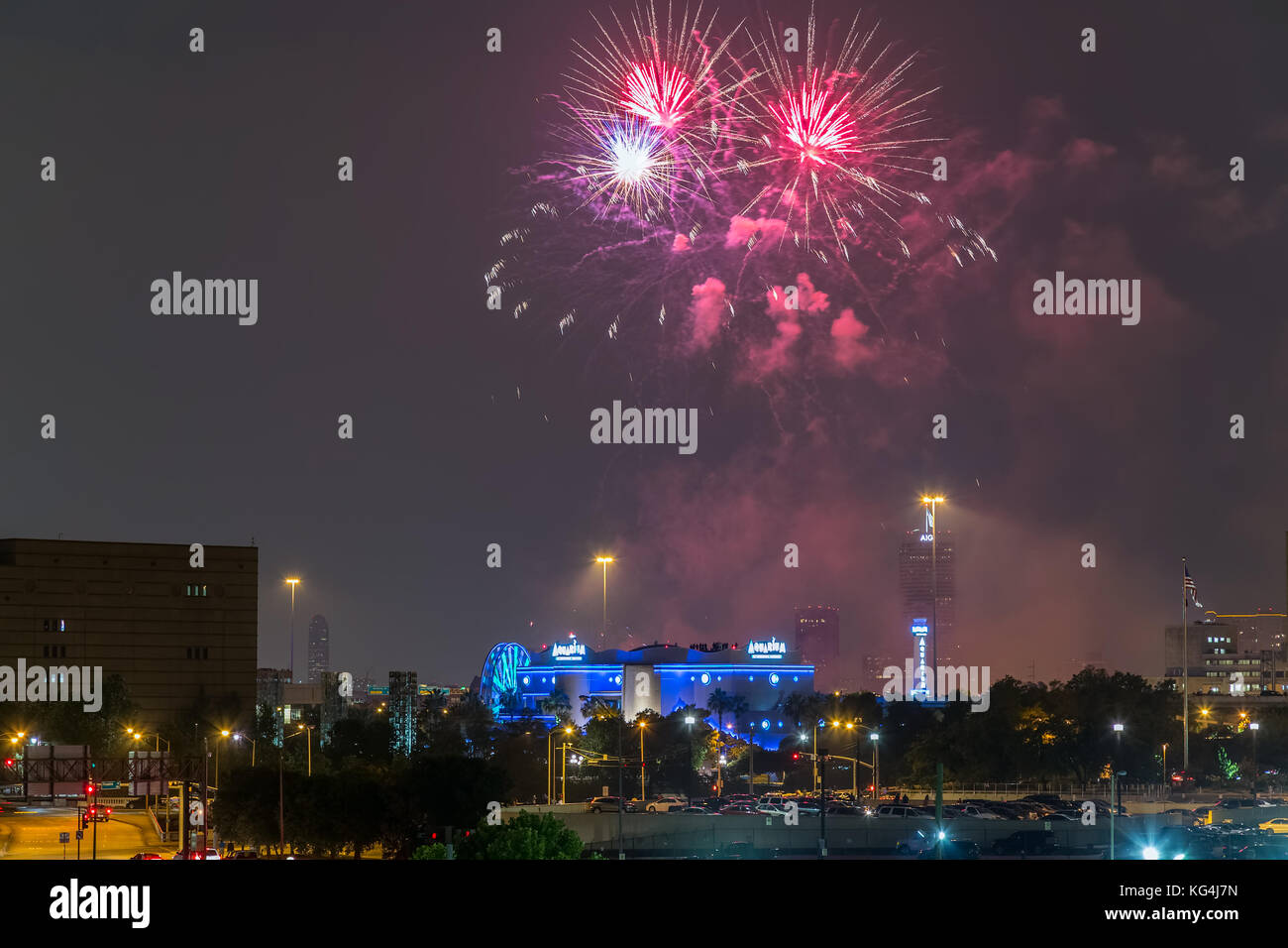 Independence Day Fireworks above Downtown Houston, Texas Stock Photo ...