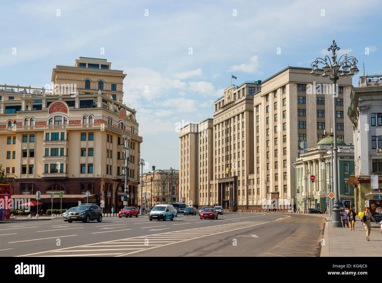 View of Okhotnyy Ryad street and Teatralnaya Square with the Moscow ...