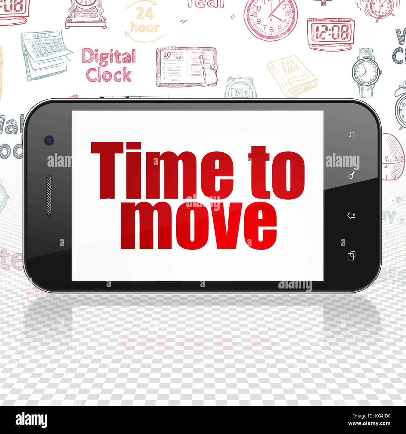 Timeline concept: Smartphone with Time to Move on display Stock Photo ...
