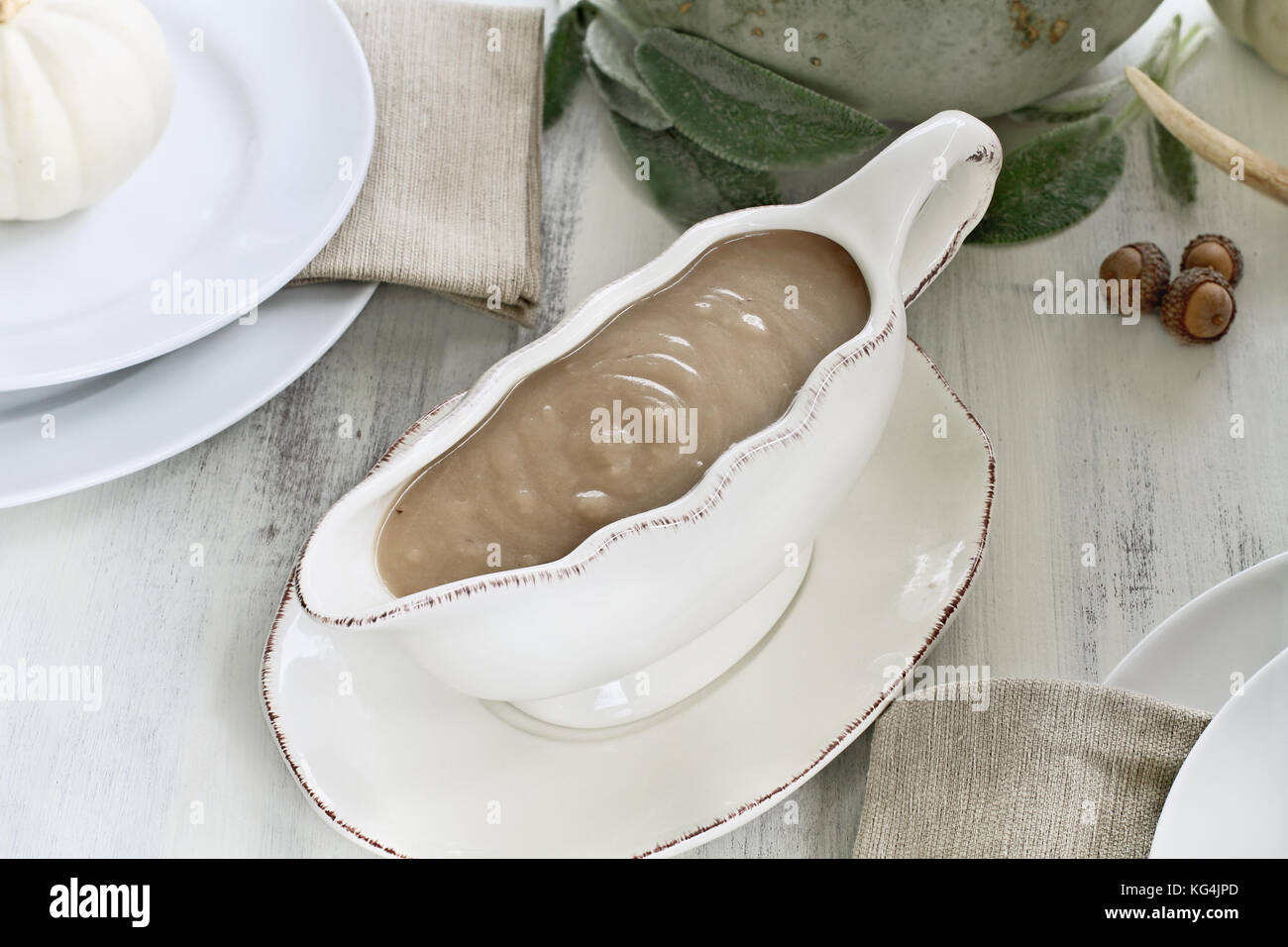 Gravy Boat ready for Thanksgiving Day. Shot from above Stock Photo - Alamy