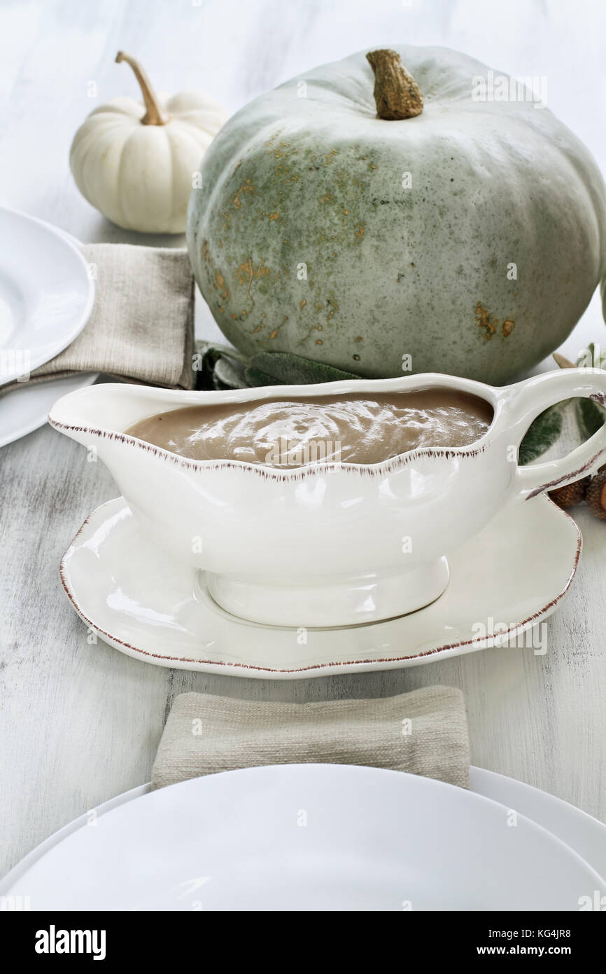 Gravy Boat ready for Thanksgiving Day. Shot from above Stock Photo - Alamy