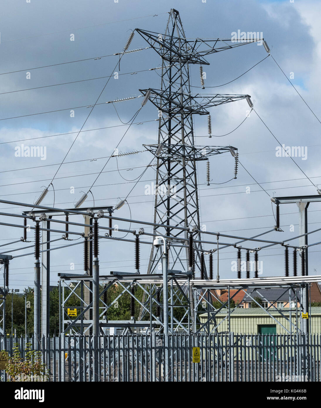 an electricity substation with pylon Stock Photo - Alamy