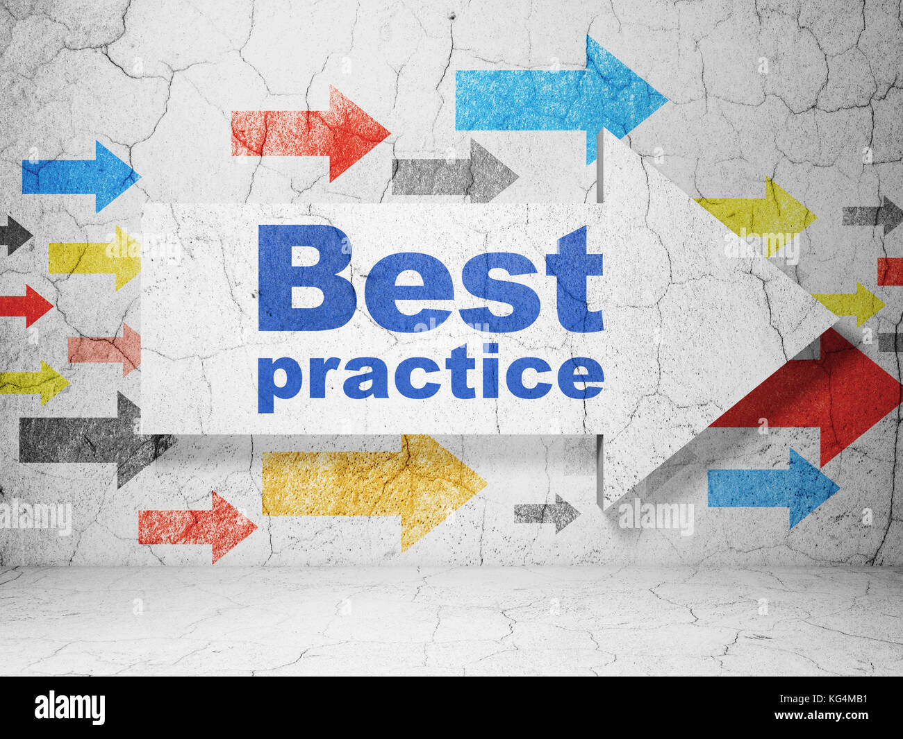 Learning concept: arrow with Best Practice on grunge wall background ...
