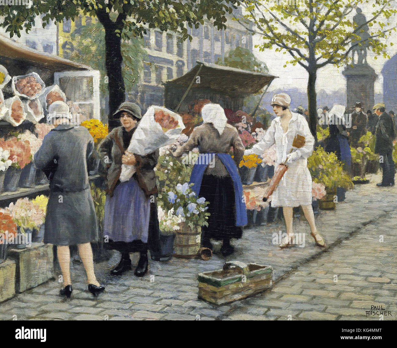 Paul Gustav Fischer Flower Market at Hojbro Plads, Copenhagen 20th ...