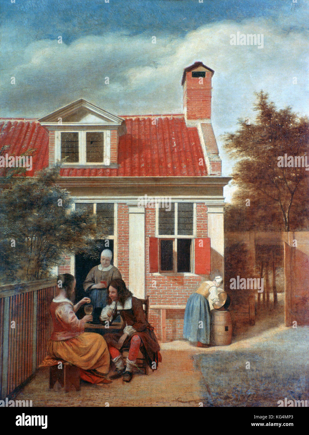 Pieter de Hooch - Three Women and a Man in a Courtyard behind a House ...