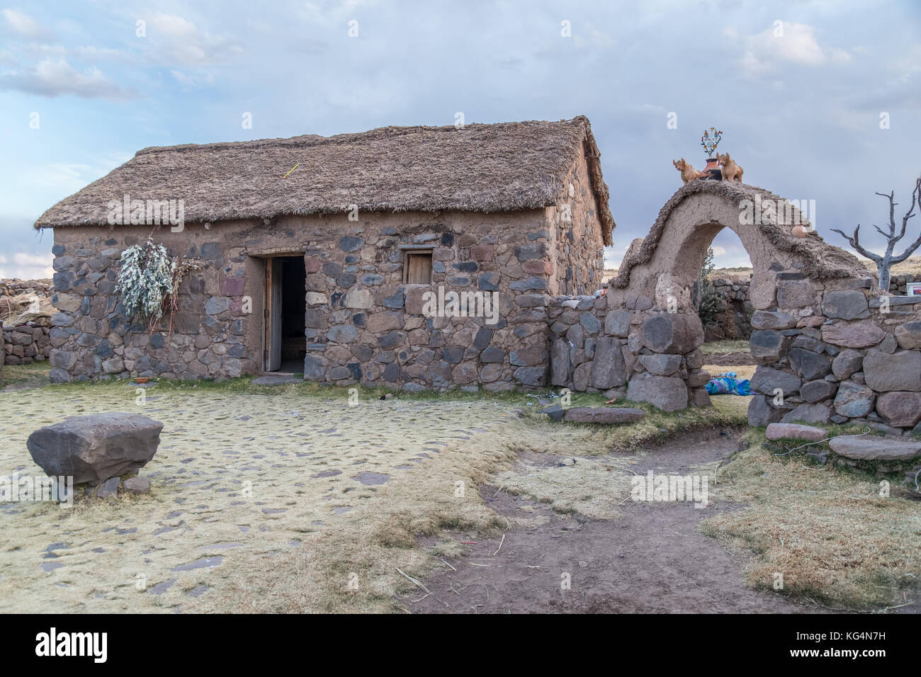 Stone Hut house and gate at the Peruvian village in the countryside ...