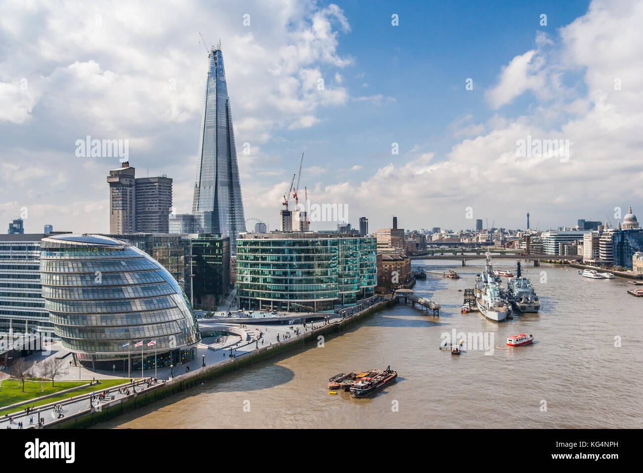 View of Southwark, River Thames, City Hall and Shard building in London ...